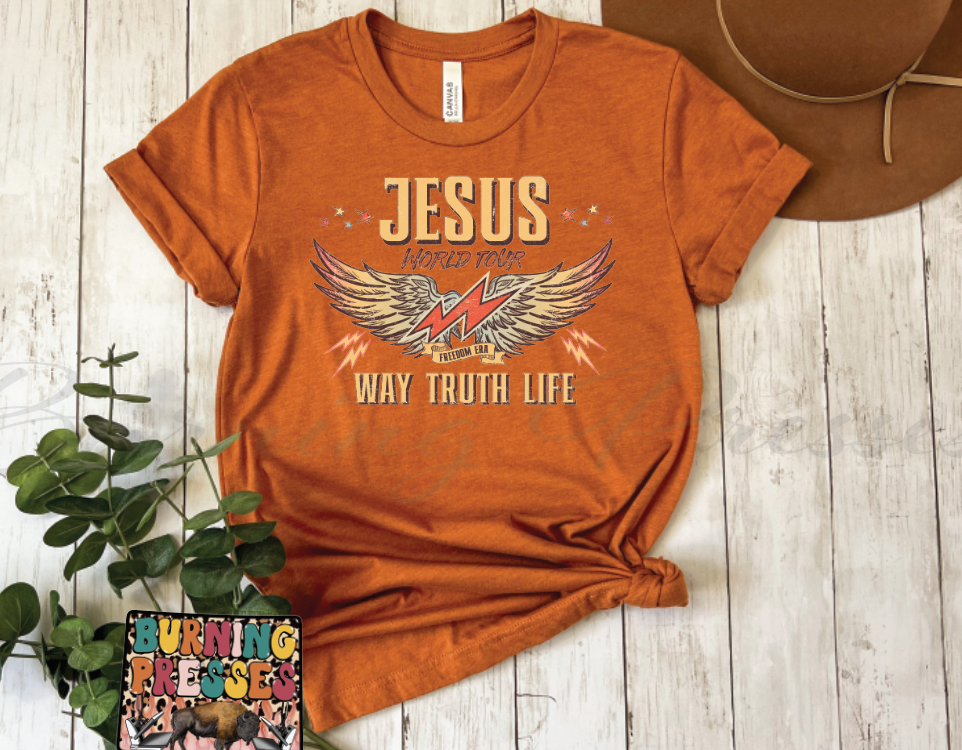 1183 Jesus World Tour in yellow DTF/Sublimation Transfer – Burning Presses